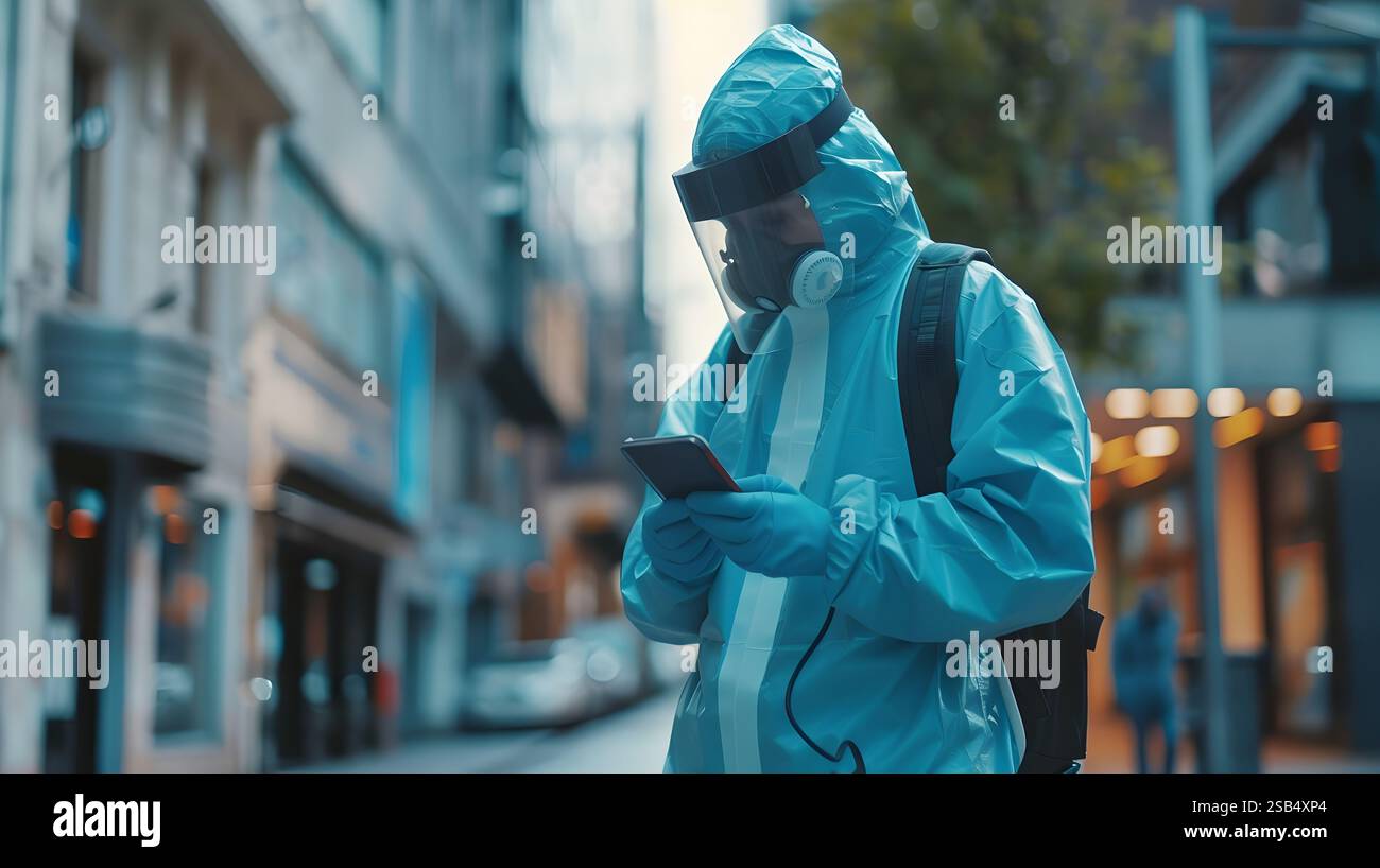 An environmental scientist is seen in a protective suit, meticulously ...