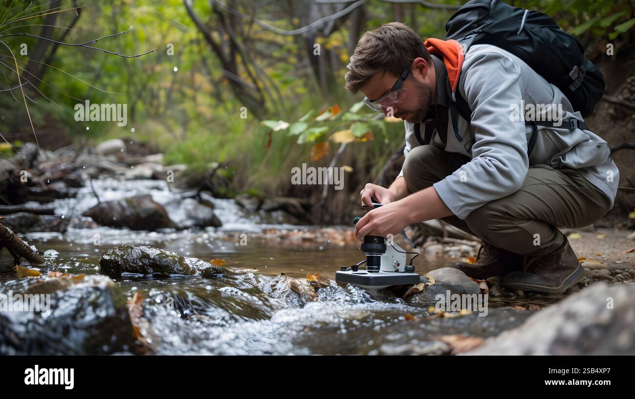 A biologist is seen examining water clarity and aquatic life through a ...
