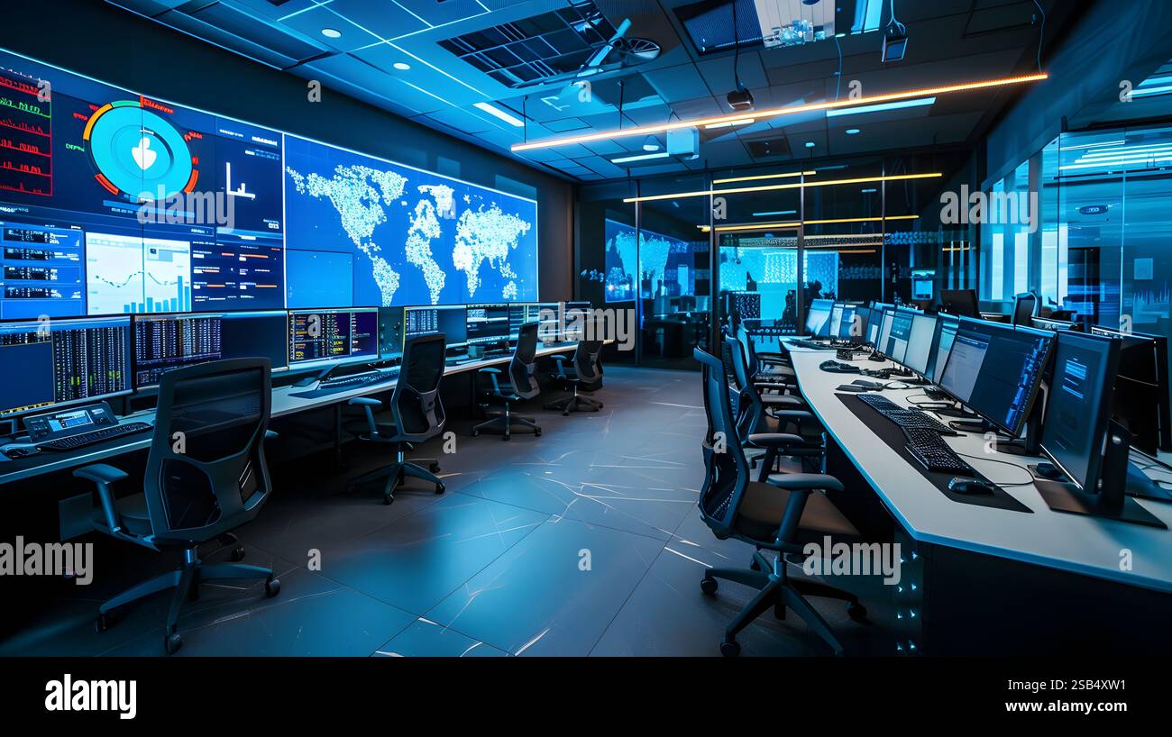 This High Tech Security Center Showcases Large Screens Displaying Real