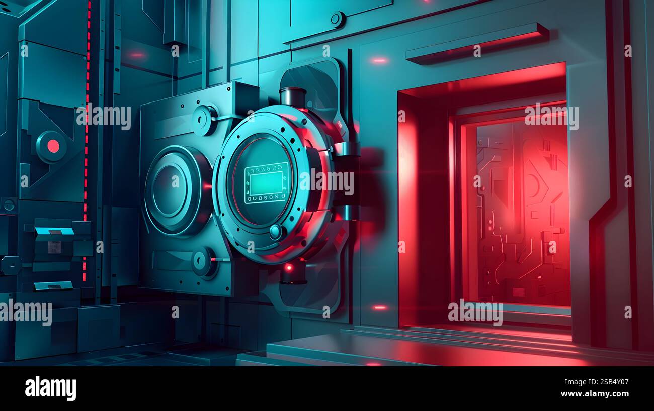 This vibrant showcases a digital vault, bolted and locked, symbolizing ...