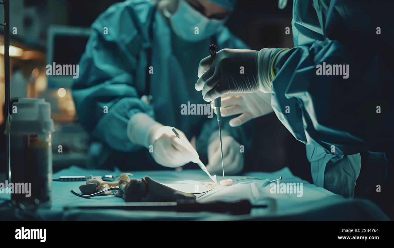 A dedicated medical team performs a complex bone surgery in a sterile ...