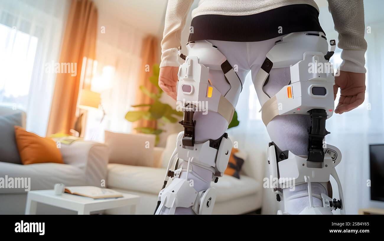 An elderly person is seen using a cutting-edge robotic exoskeleton as ...
