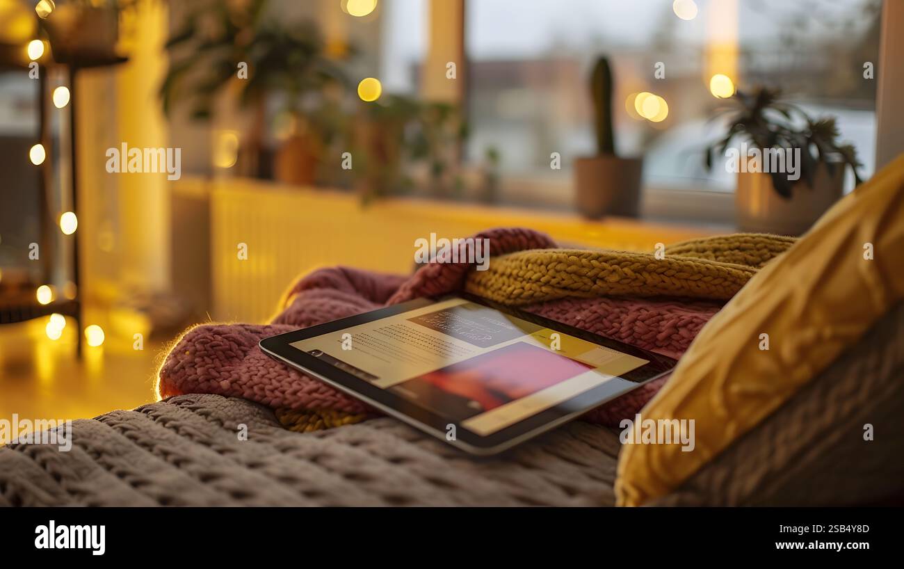 A close-up view of a sleek digital tablet displaying an interactive e ...