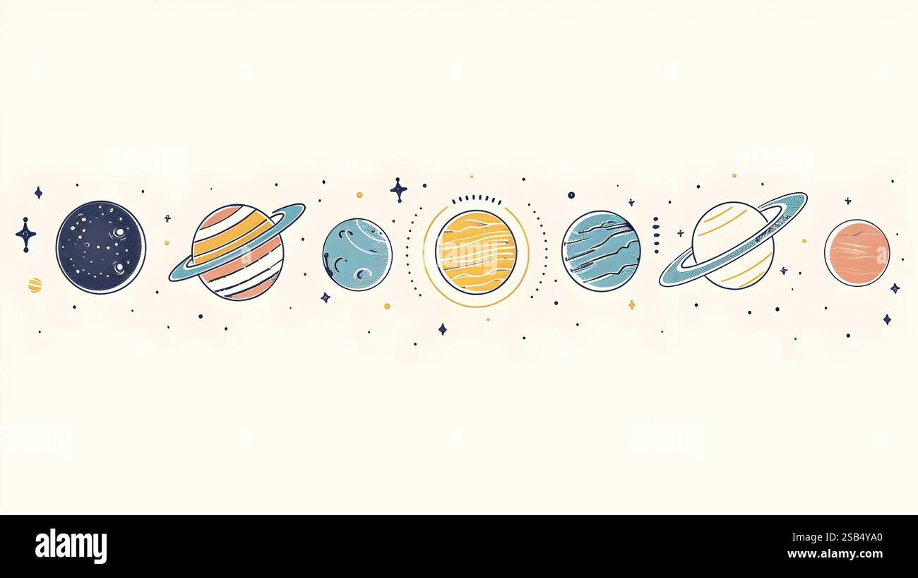 This is a simple line drawing that uniquely illustrates each planet in ...