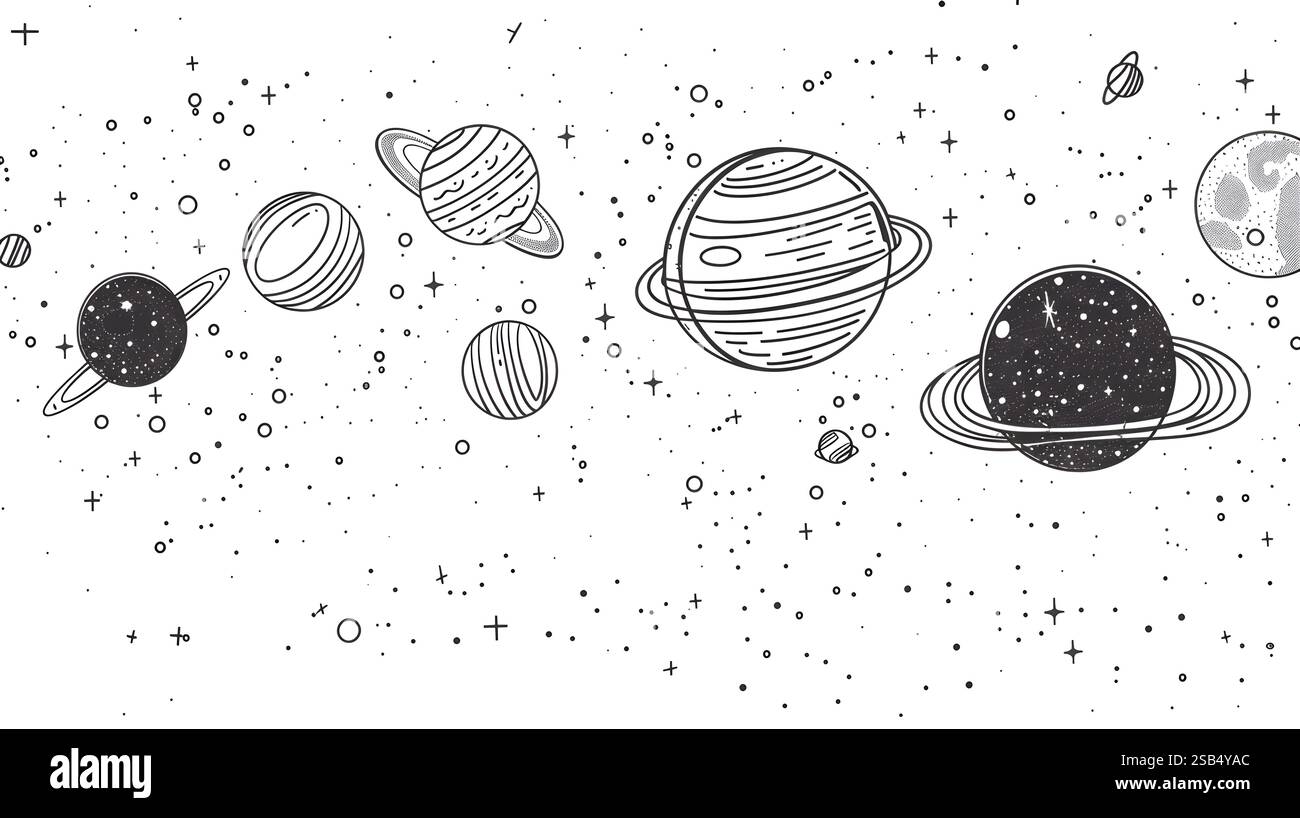 This line drawing offers a unique and minimalistic of the solar system ...