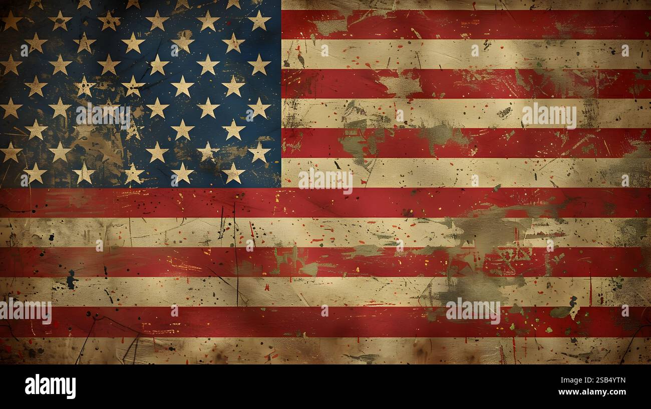 A close-up view of a vintage-style American flag, showcasing a ...