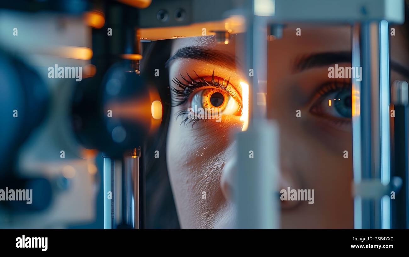 A close-up view of an experienced ophthalmologist conducting a thorough ...