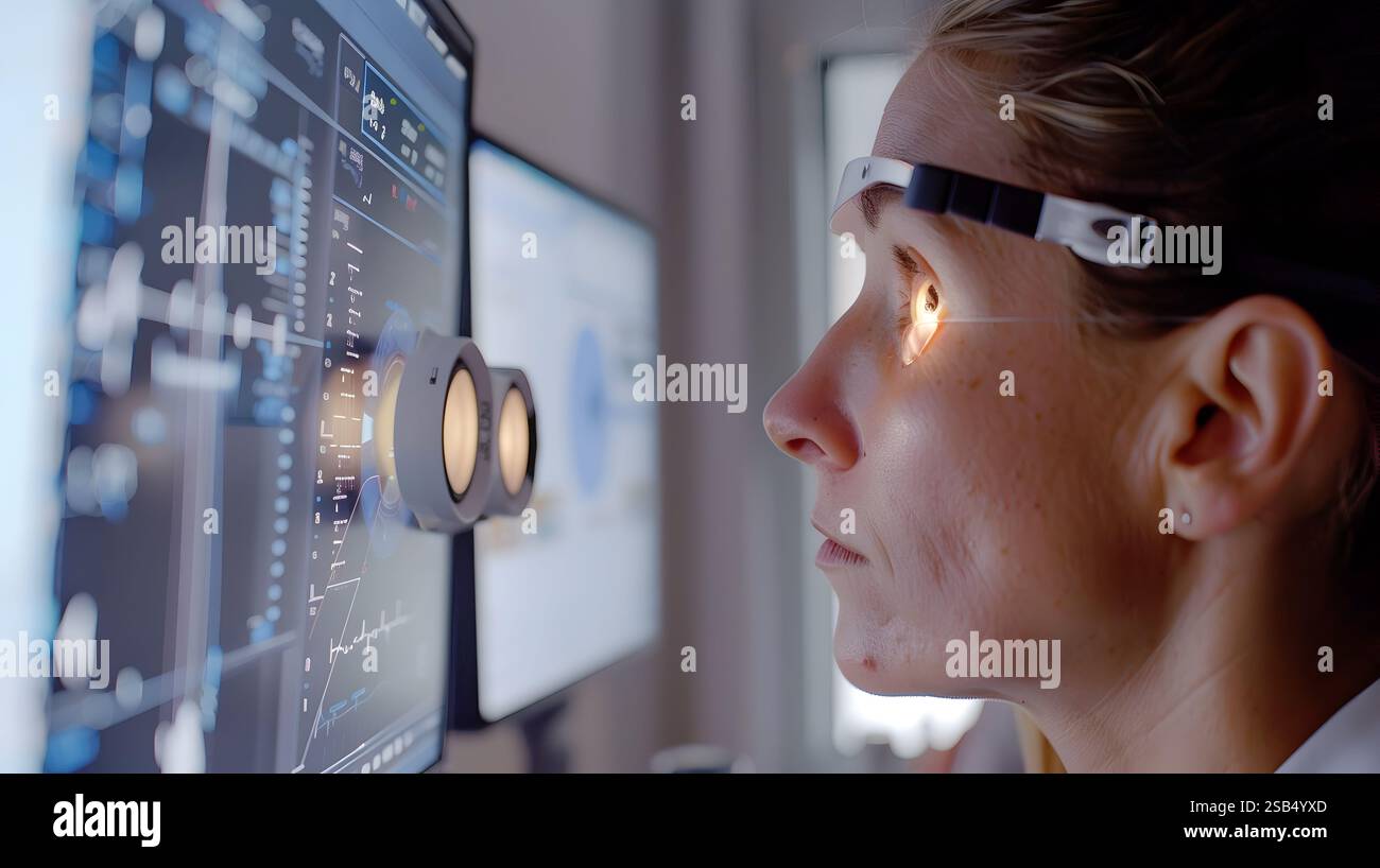 A patient is undergoing a thorough eye examination in a clinical ...