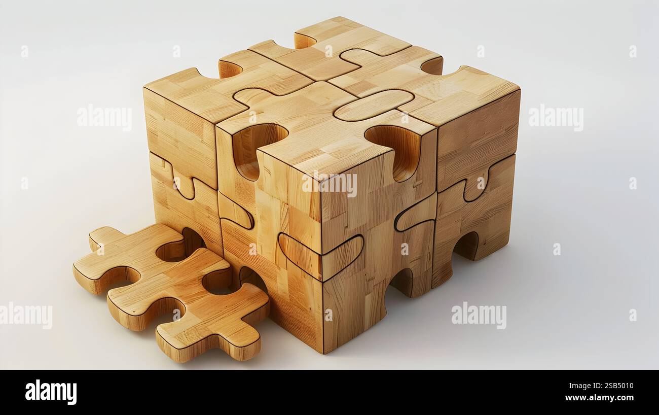 This 3D-rendered puzzle box, with its interlocking pieces and geometric ...