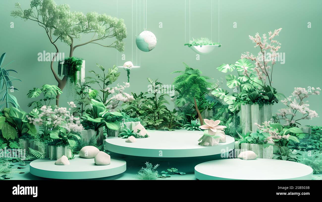 This isometric 3D visualization showcases a surreal garden with ...