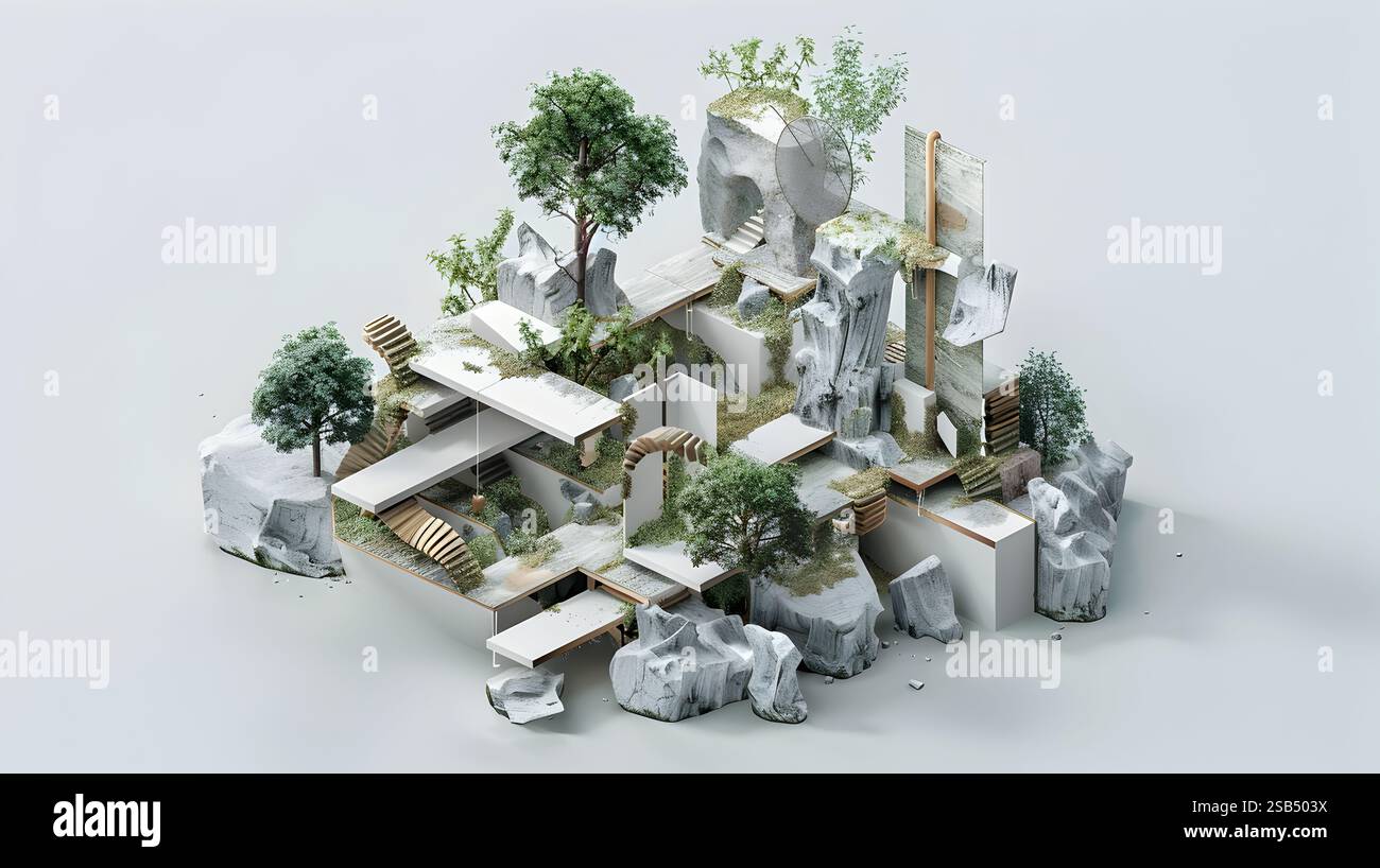 This isometric render showcases a captivating sculpture made entirely ...