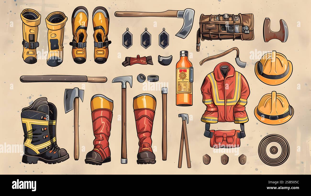 This intricate showcases the essential firefighting equipment—from the ...
