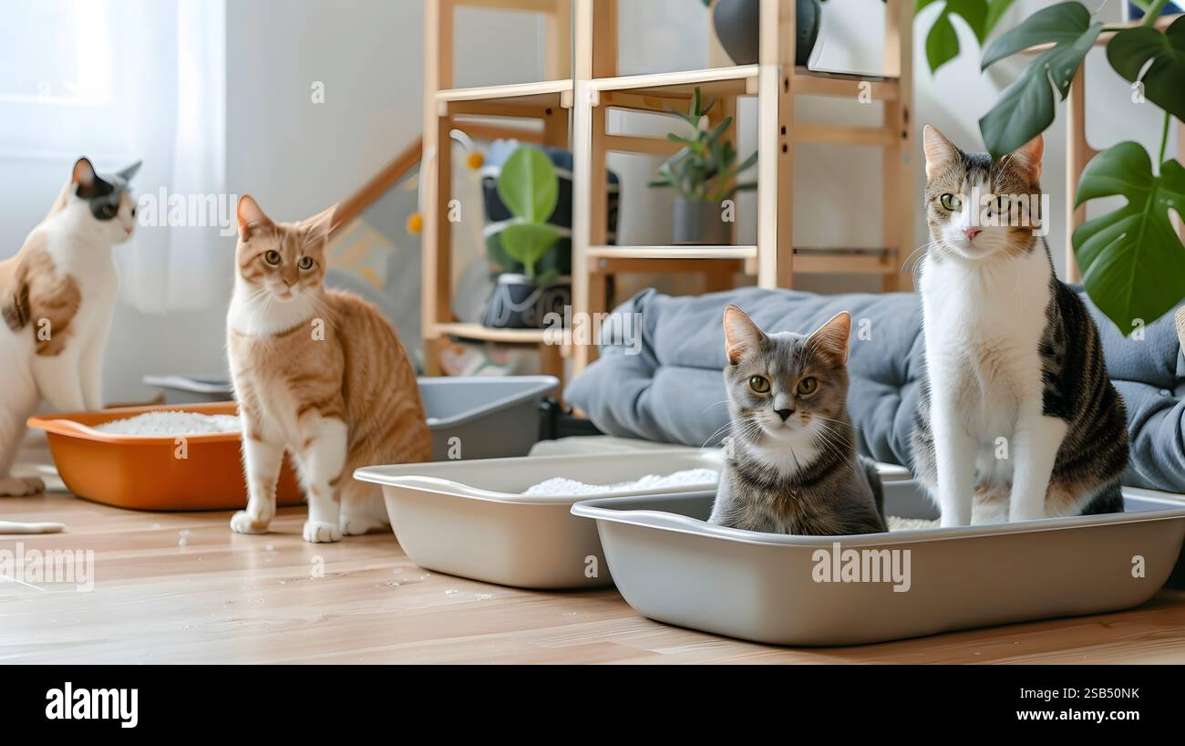 This image showcases a well-planned cat behavior study setup in a home ...
