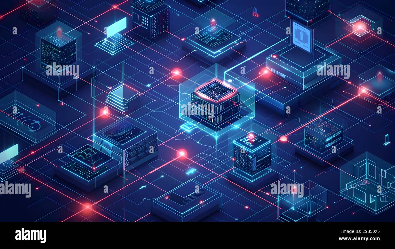 This isometric network diagram offers a detailed view of a ...