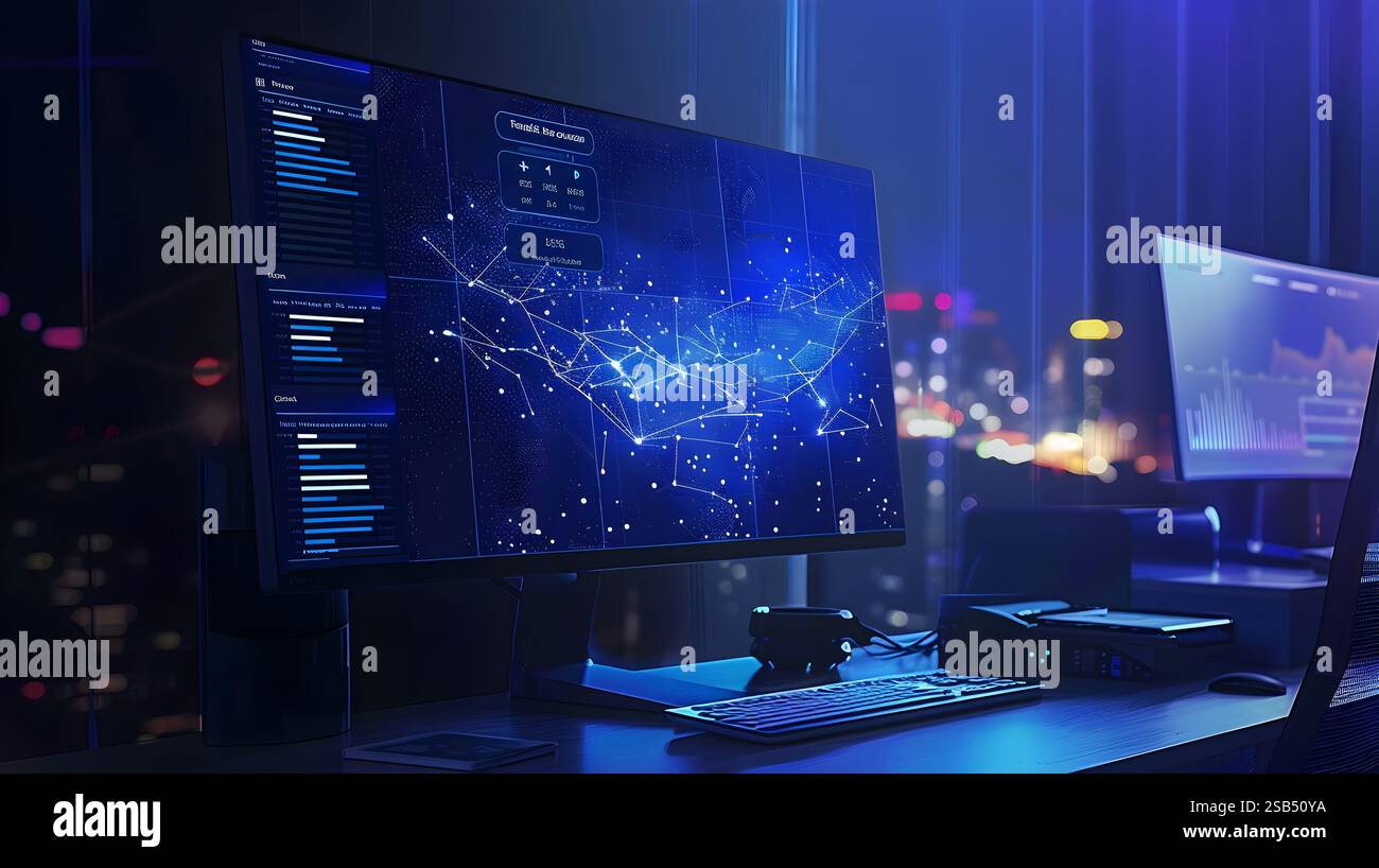 A isometric scatter plot is showcased on a large monitor in a data ...