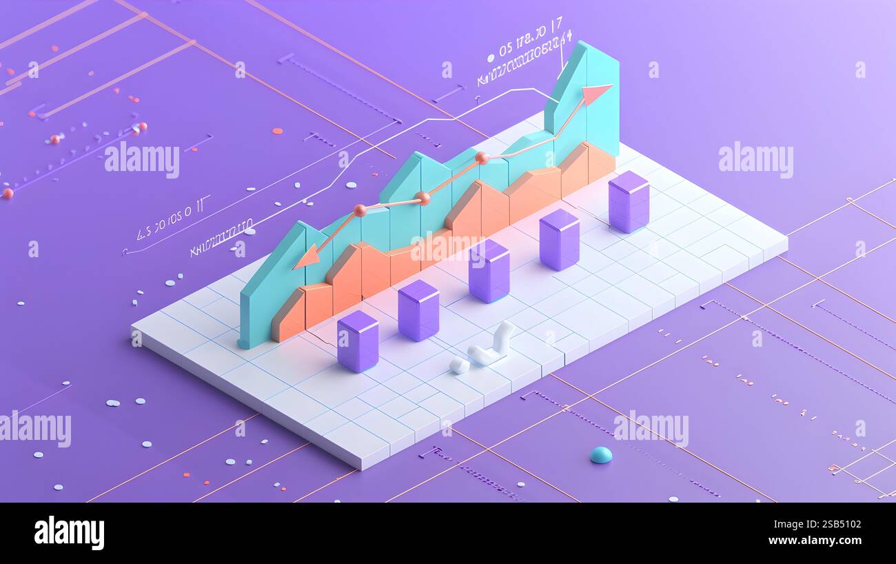 This isometric 3D line graph showcases economic trends over time, offering valuable insights for ...