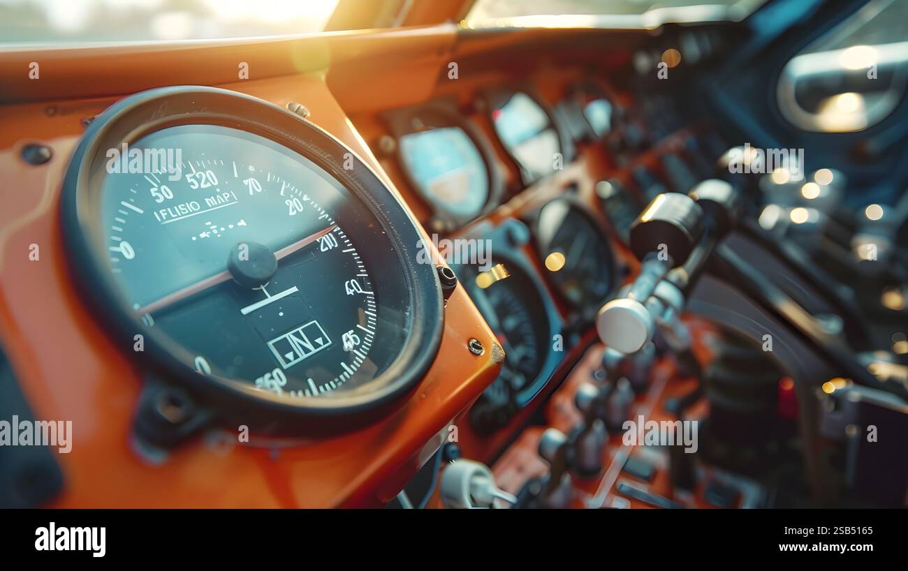 A macro shot reveals the intricate fuel gauge on an airplane ...