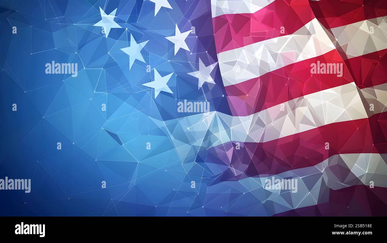 This abstract rendition of the American flag employs geometric shapes ...