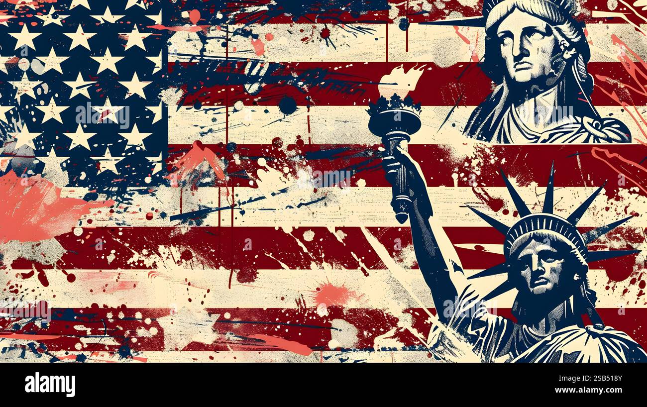 This elegant collage features the American flag in a subtle pattern ...