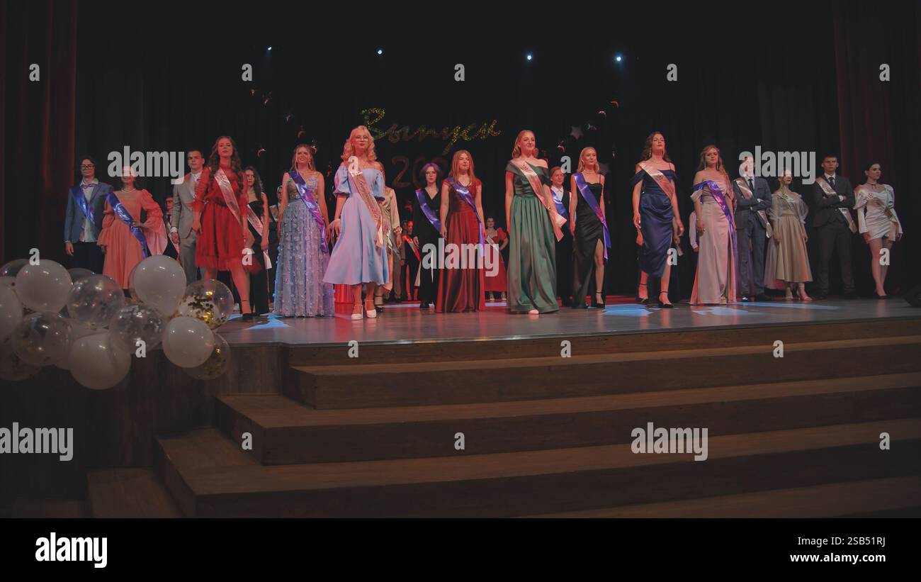 Berdovka, Belarus - June 17, 2024: Elegant students bowing to the ...