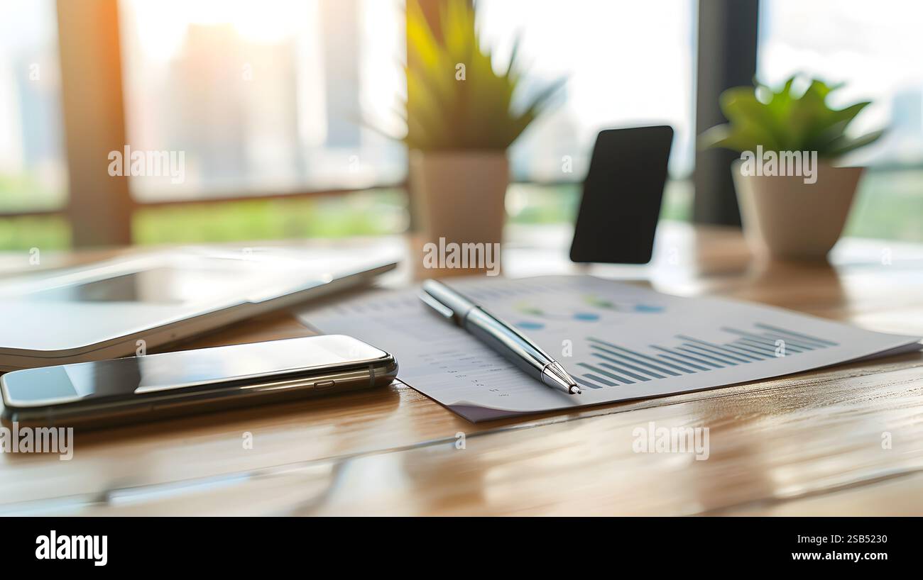 A clean and minimalist office setup featuring a desk with a single pen ...