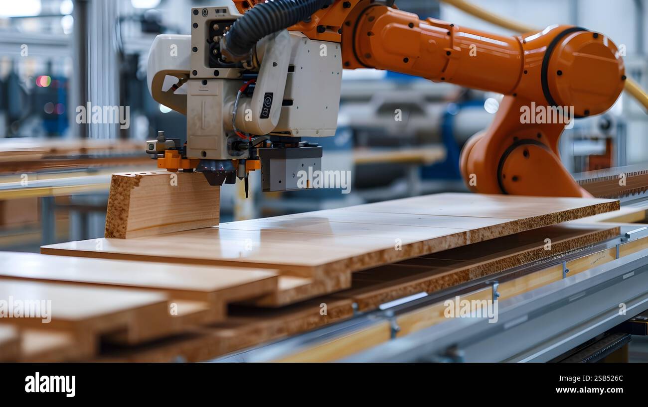 This image showcases an automated furniture assembly process, featuring ...