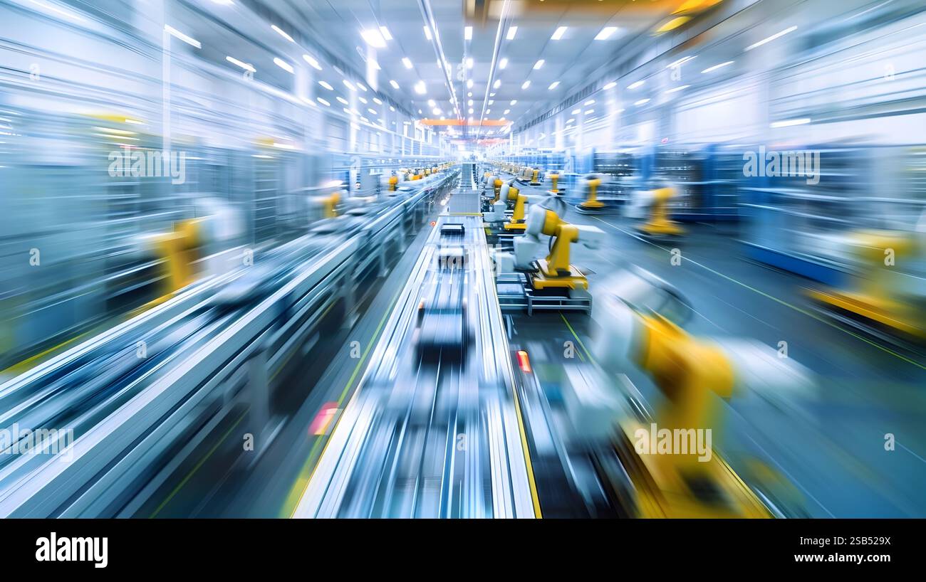This image showcases an expansive view of a highly-automated factory ...