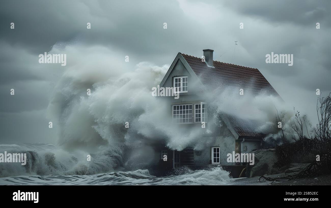 A coastal house stands resilient as a hurricane begins to unleash its ...