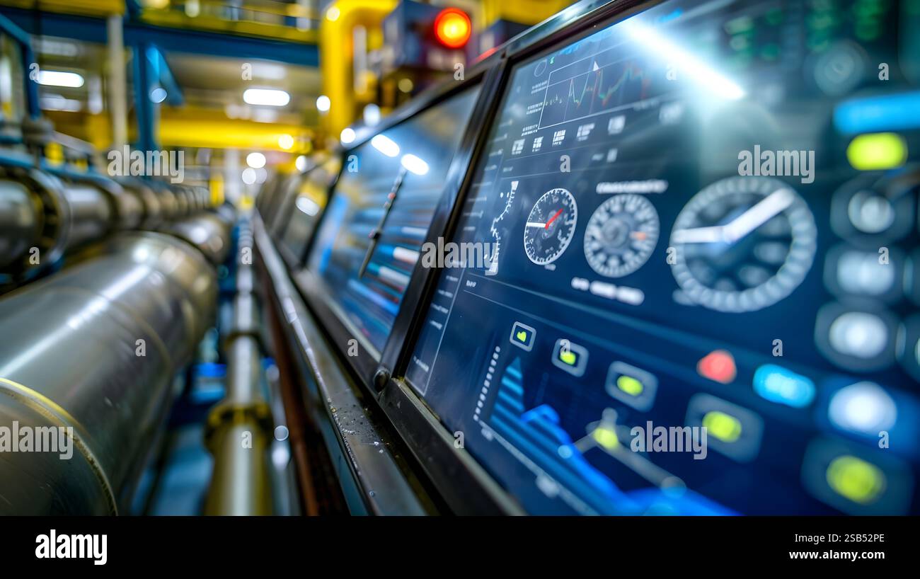 A close-up view of a state-of-the-art monitoring dashboard in a water ...