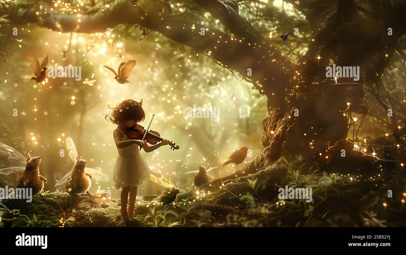 In this captivating fantasy-themed a child plays a violin amidst the ...