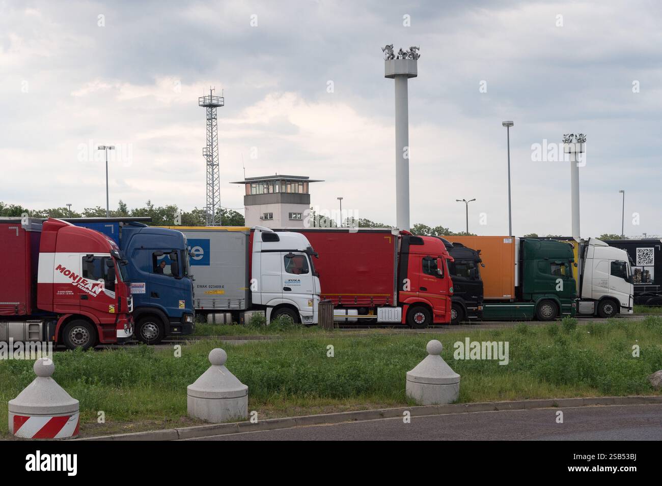 Command tower on control point Grenzubergangsstelle Marienborn GUSt on ...
