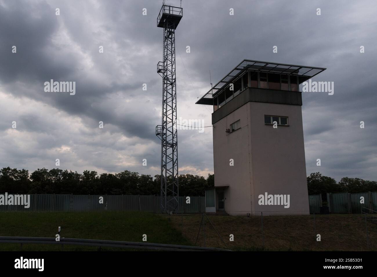 Command tower on control point Grenzubergangsstelle Marienborn GUSt on ...