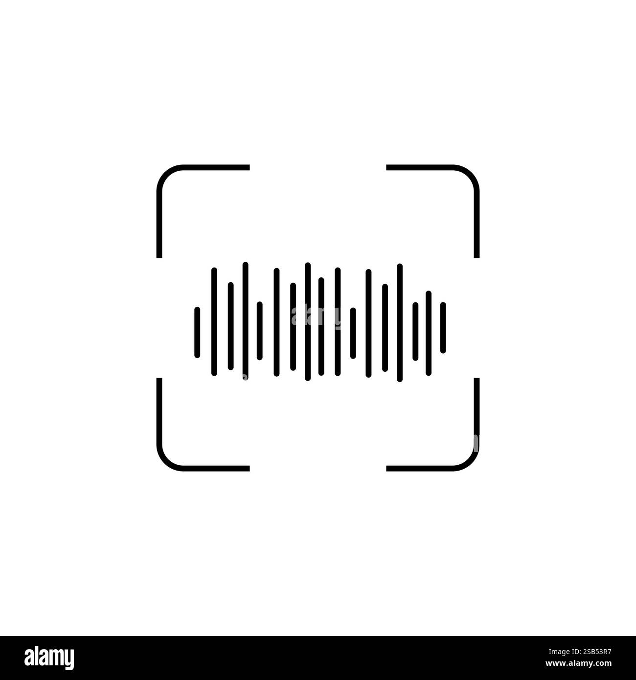 A simple, black and white image depicting an audio waveform inside of a ...