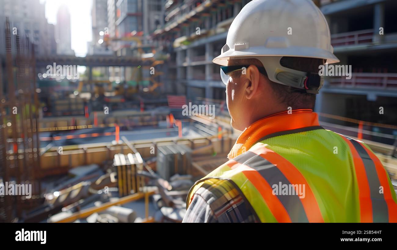 A construction worker, donning a hard hat, safety goggles, and a ...