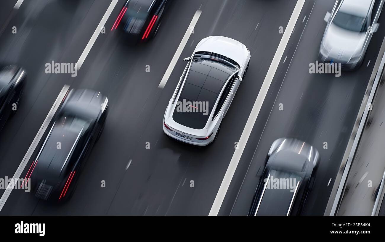 Aerial view of a car with advanced safety features, including automatic ...