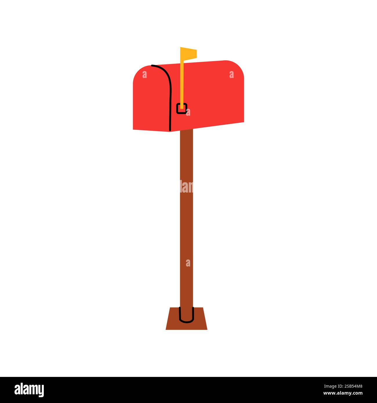 The mailbox stands tall on a wooden post, painted bright red, with a ...