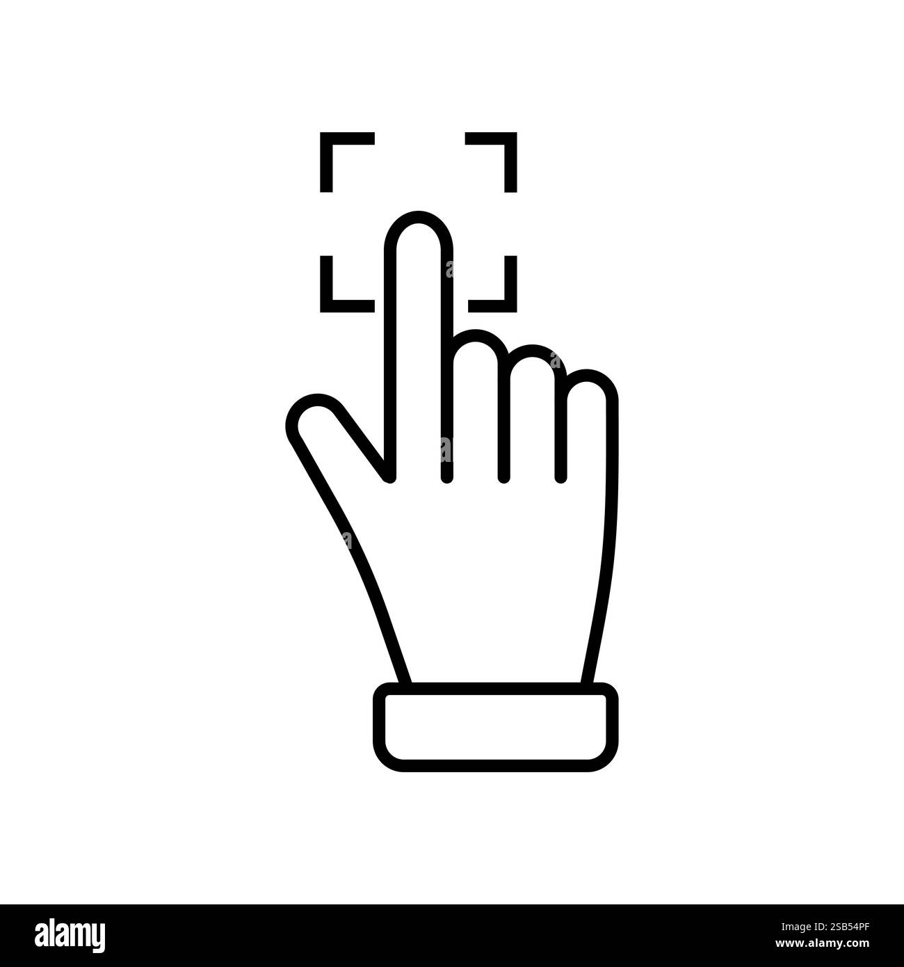 A hand is pressing on a touchscreen, surrounded by a focus frame ...