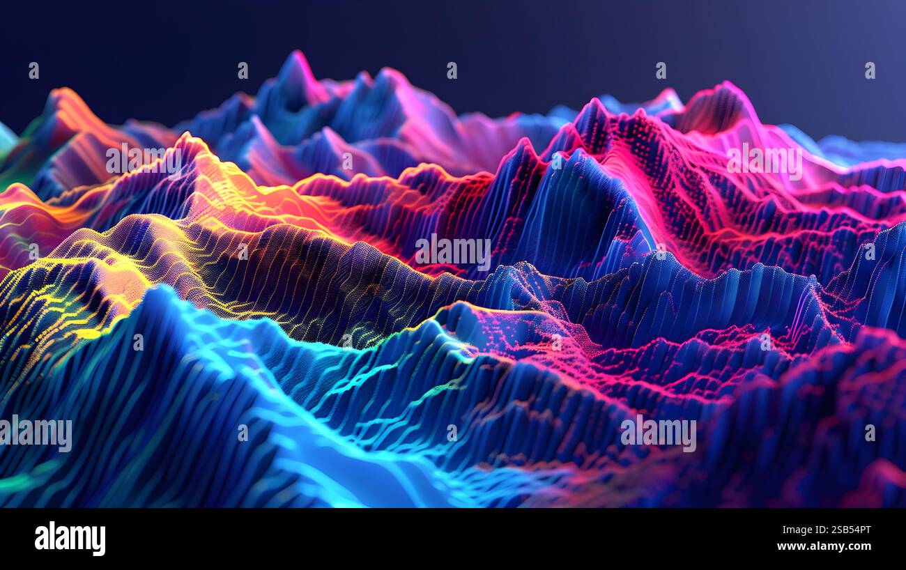 A captivating 3D landscape, pulsating with life through a spectrum of ...
