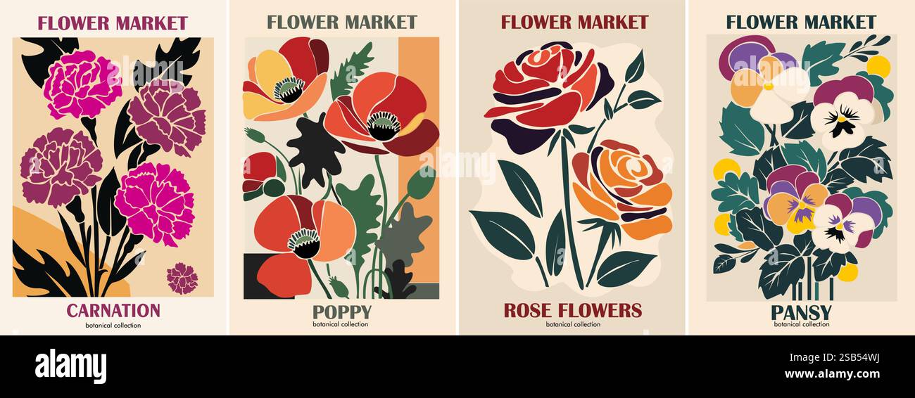Set of Abstract flower market retro art posters Stock Vector Image ...