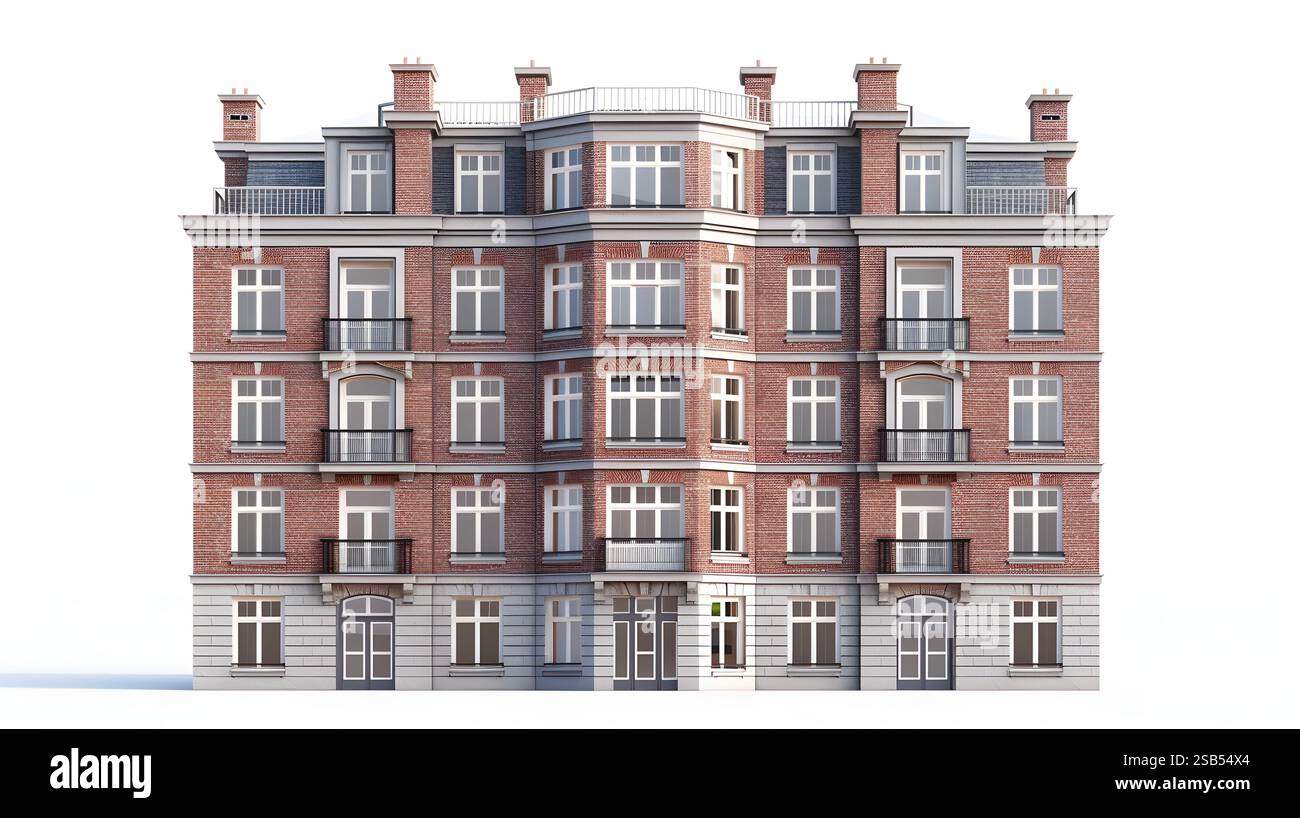This 3D model of a classic brick apartment building boasts vintage ...