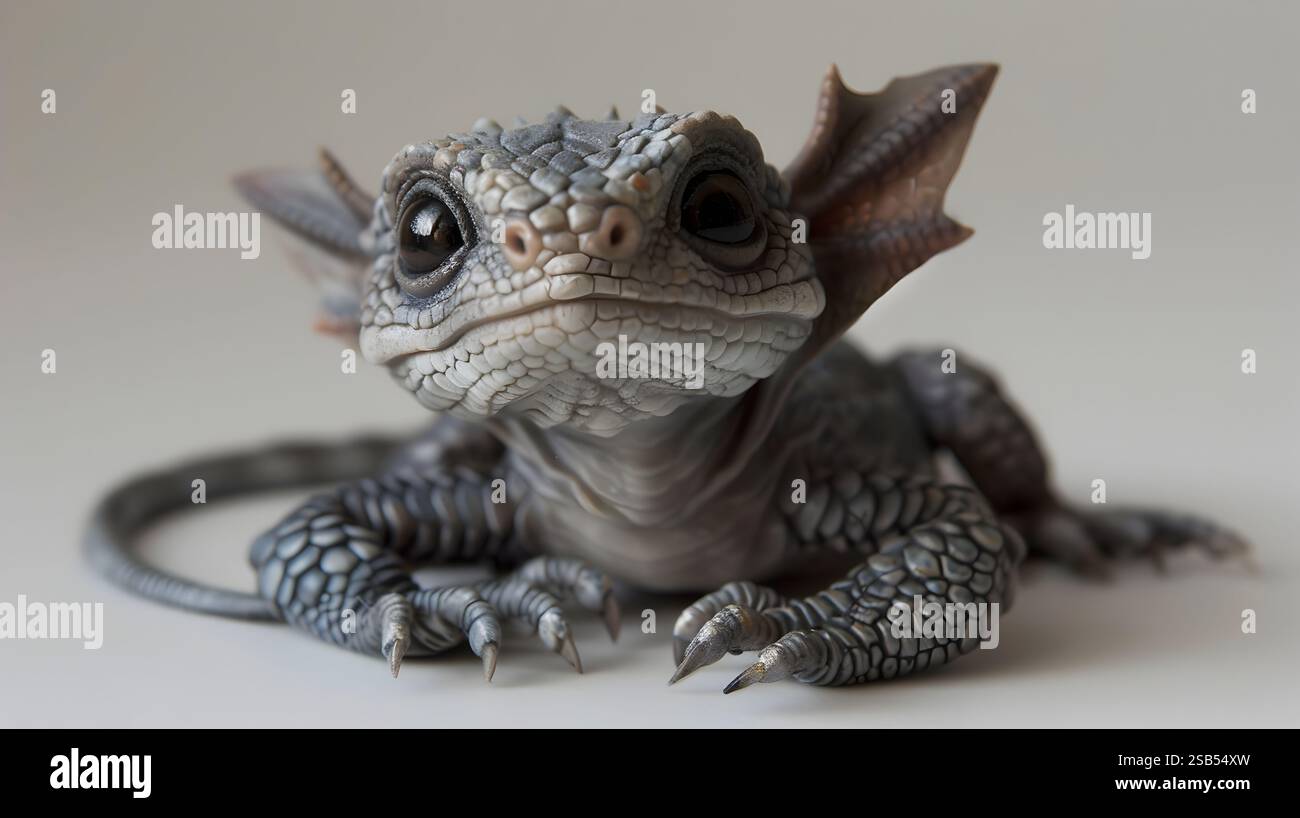 A charming baby dragon hatchling with soft, detailed scales and wide ...