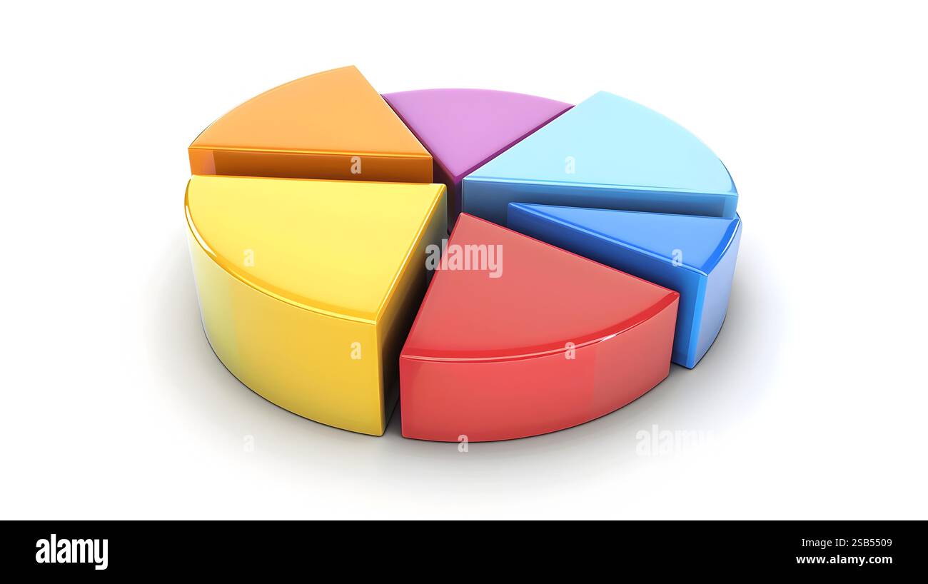 A vibrant 3D pie chart icon hovers above a crisp white background ...