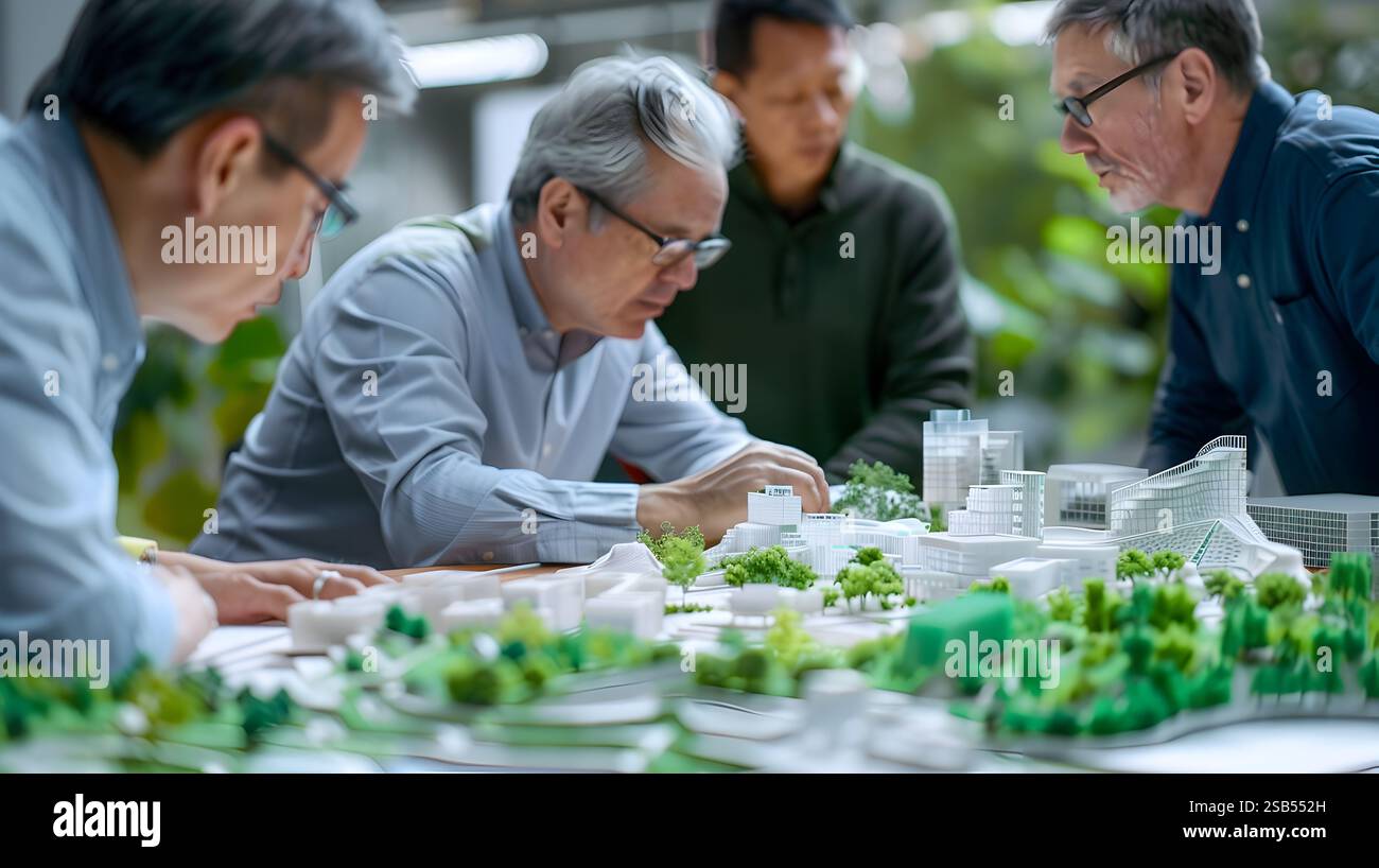 A group of dedicated urban planners and engineers collaborate around a ...