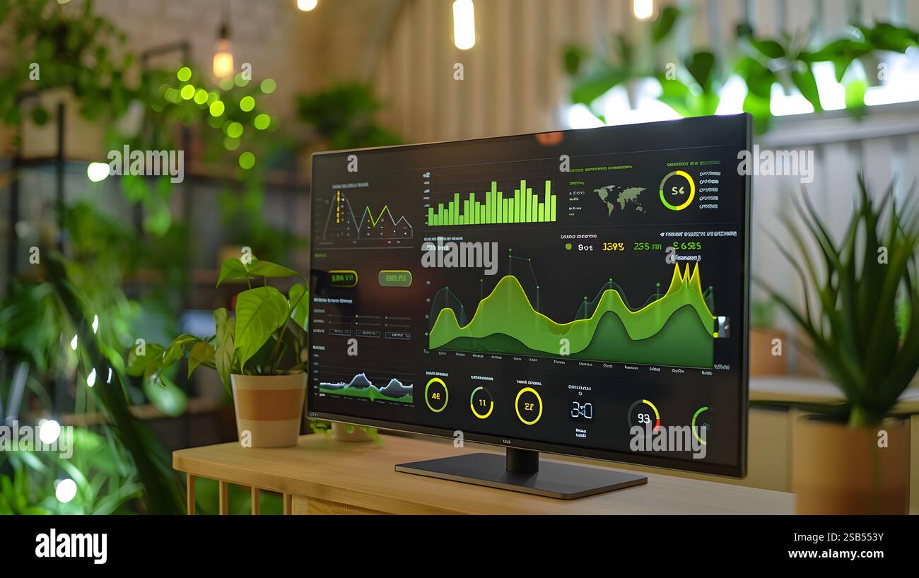 This interactive touchscreen display presents a live green report ...