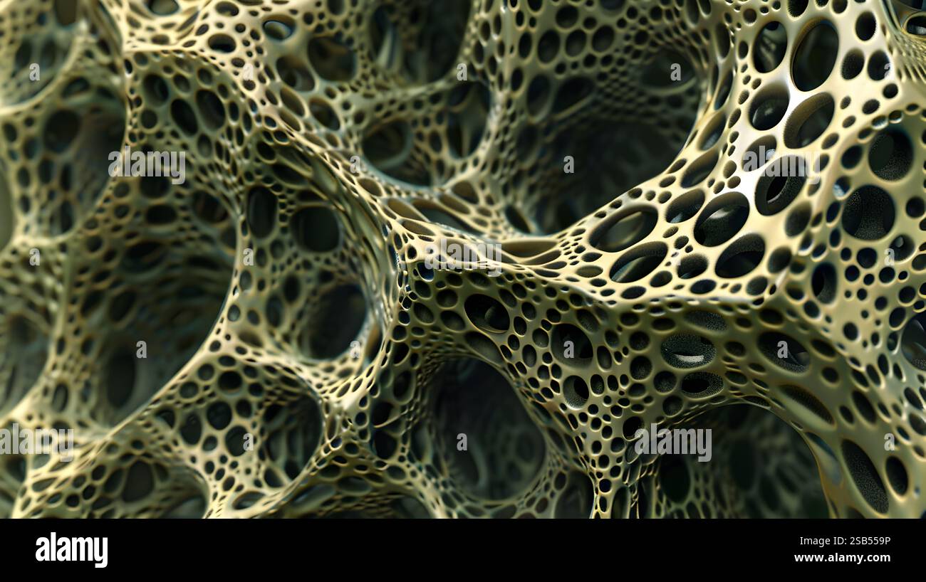 A captivating 3D render depicts abstract organic forms, reminiscent of cellular structures or ...