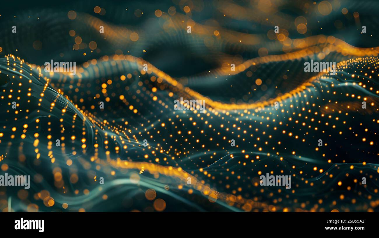 This captivating digital waveform features thousands of small particles ...