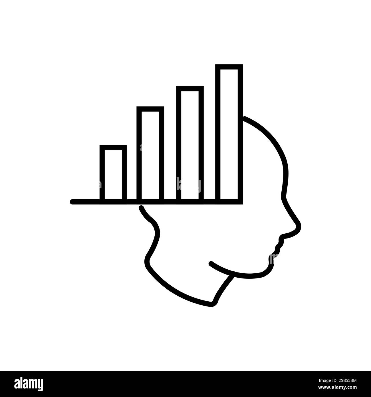 A line drawing of a person's head in profile with a bar graph inside, symbolizing growth and ...
