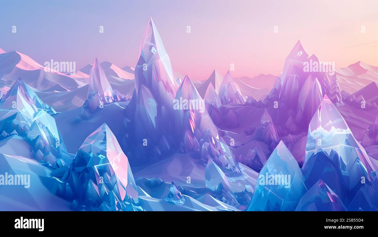 This captivating 3D abstract landscape features sharp, jagged peaks and ...