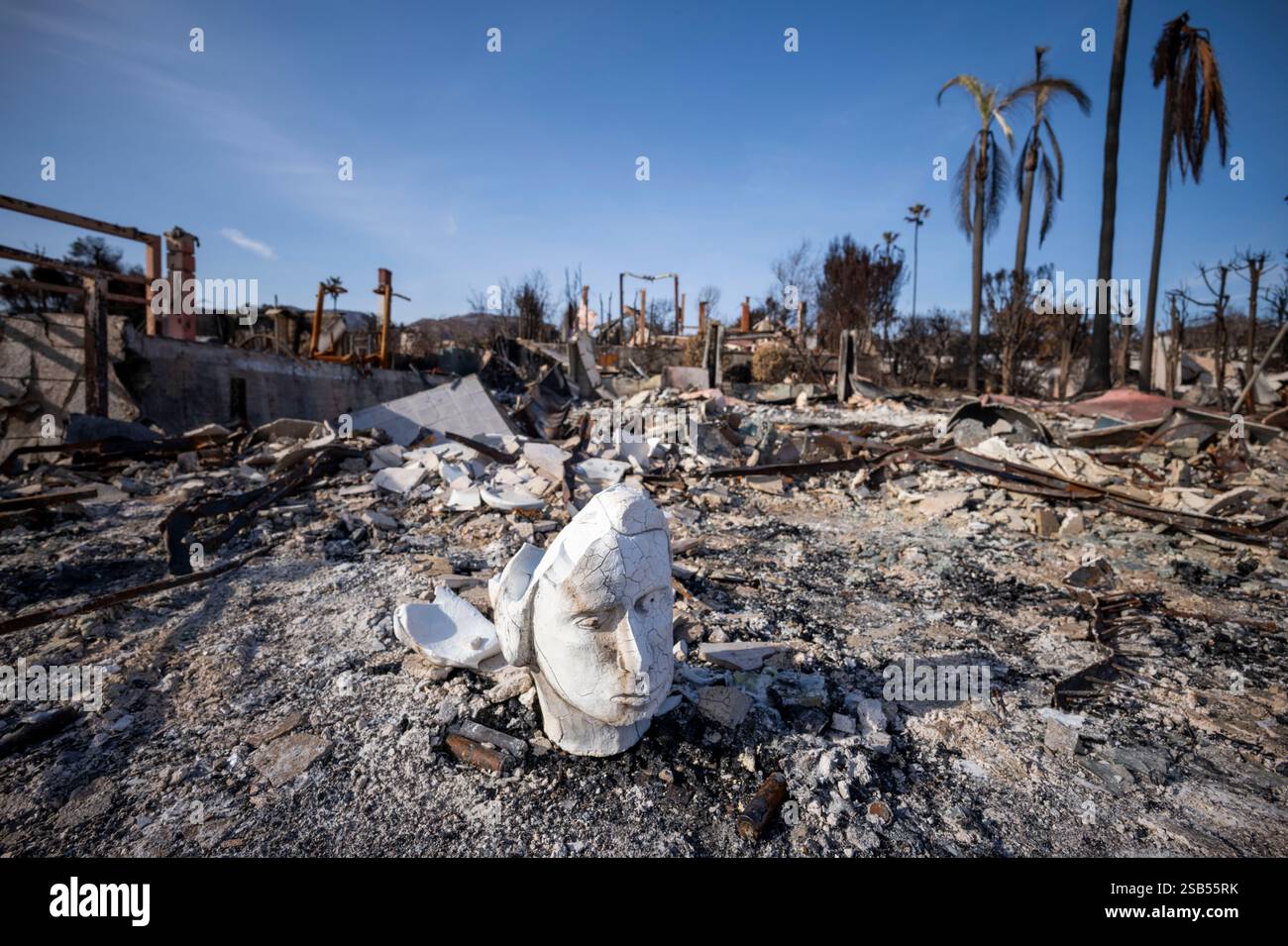 Los Angeles, United States. 31st Jan, 2025. A damaged sculpture from ...