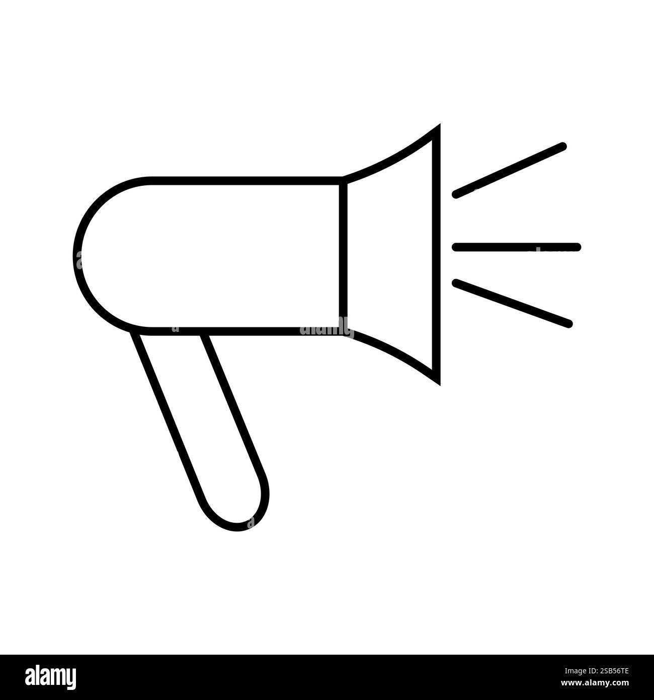 A line drawing of a megaphone with sound waves emanating from the ...